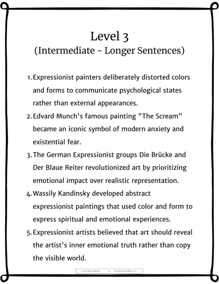 Expressionist Art Movement Copy Work and Coloring Pages for Grades K-12