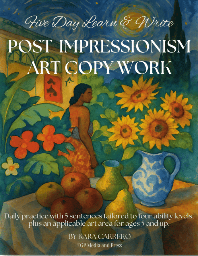 Post-Impressionism Art Copy Work and Coloring Pages for grades k-12
